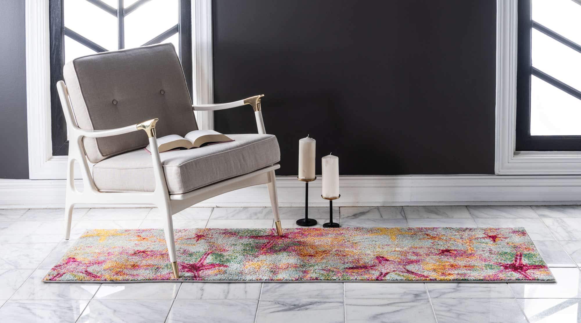 Unique Loom Positano Collection Coastal Modern Bright Colors Starfish Multi Runner Rug (2' x 7')