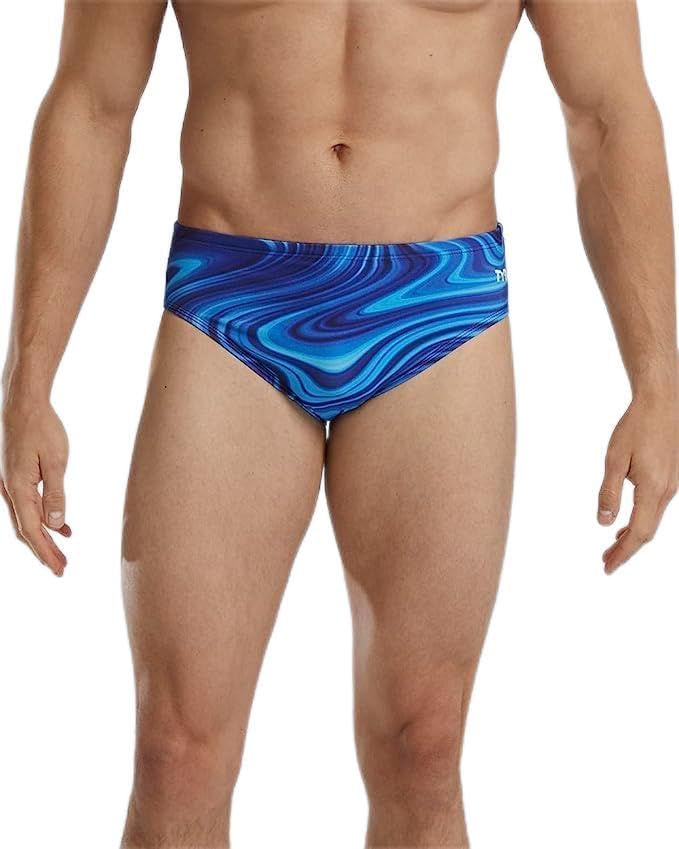 TYR Men's Standard Durafast Elite Racer Brief Swimsuit, Blue Vitality, 30