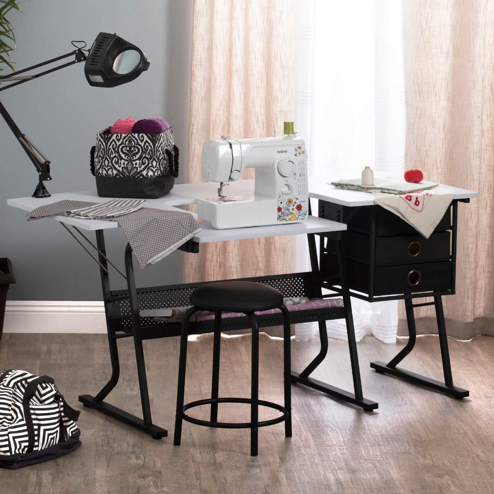 Sew Ready Eclipse Hobby Sewing Center Craft Table Sturdy Computer Desk with Drawers in Black/White, 13362