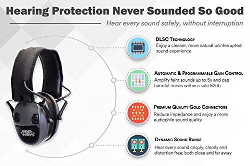 Pro Ears Silver 22 Electronic Hearing Protection, Noise Reduction Rating 22dB, Dynamic Level Sound Compression Technology, Automatic Gain Control, Gold Connectors, Gel Ear Seals, Adjustable Headband