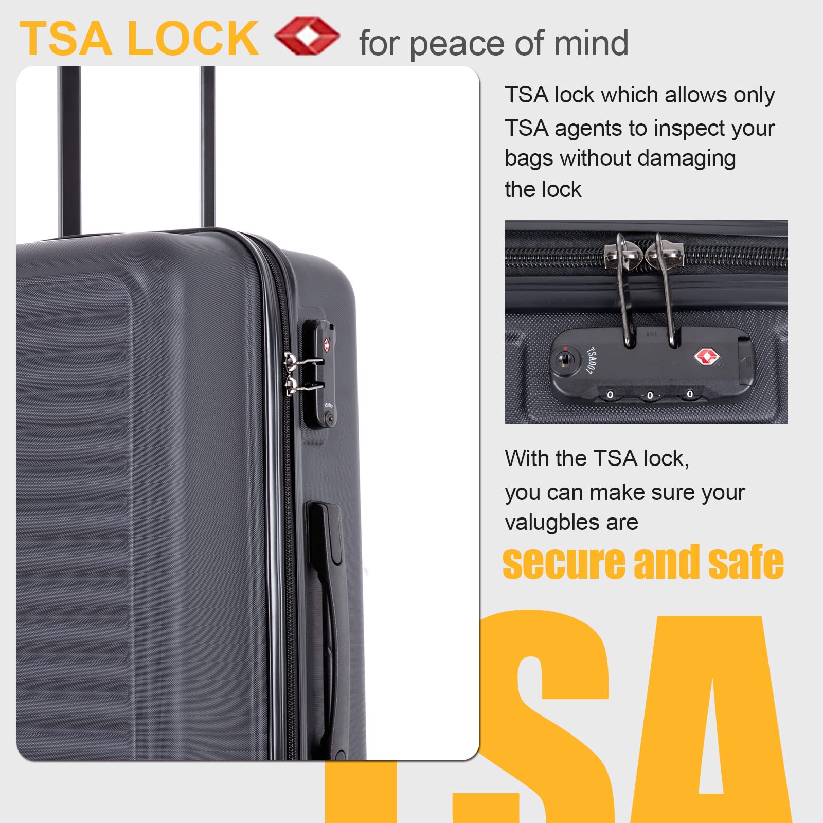 Tripcomp Luggage Sets Wear-Resistance Hardside Lightweight Suitcase Double Spinner Wheels, TSA Lock,Two Hooks, Scratch-resistant Carry-on,3 Piece Set(20inch 24inch 28inch) (Silver)