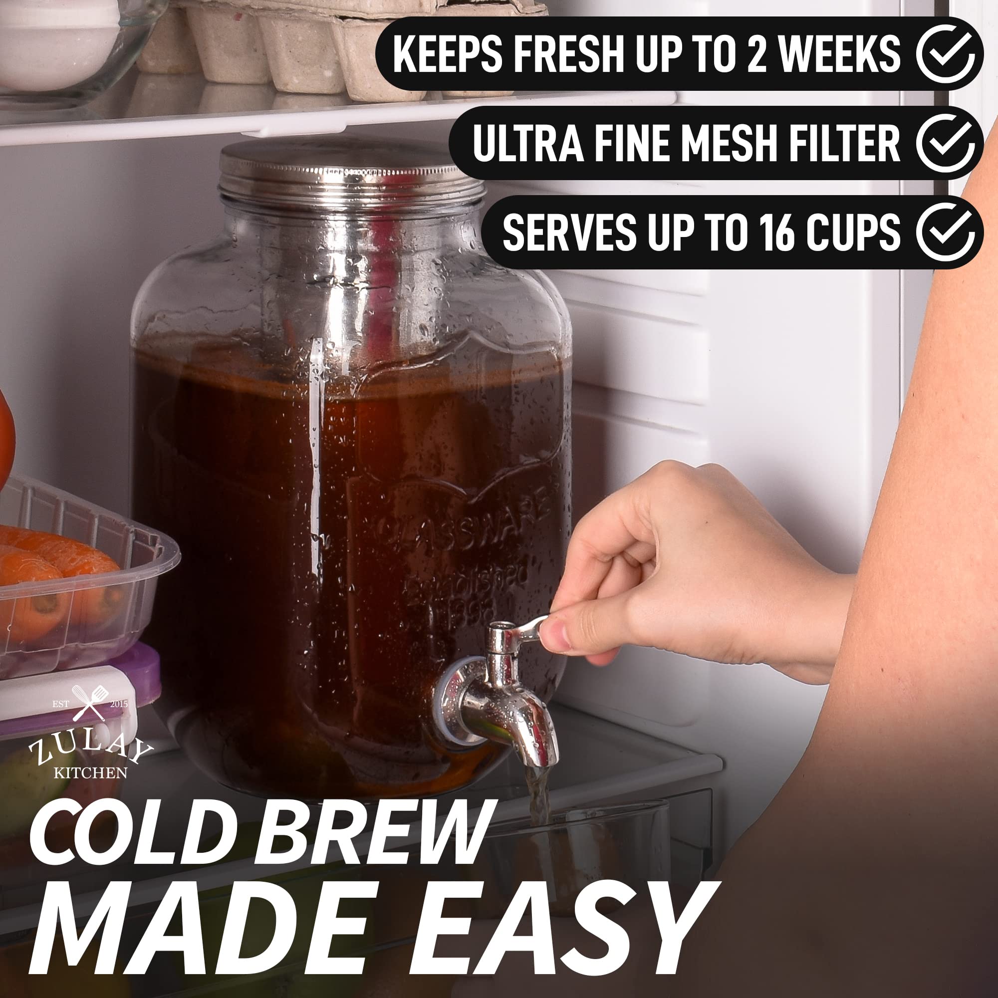 Zulay Magia Super Automatic Coffee Espresso Machine with Grinder, Easy To Use 7β Touch Screen and 1 Gallon Cold Brew Coffee Maker with EXTRA-THICK Glass Carafe & Stainless Steel Mesh Filter