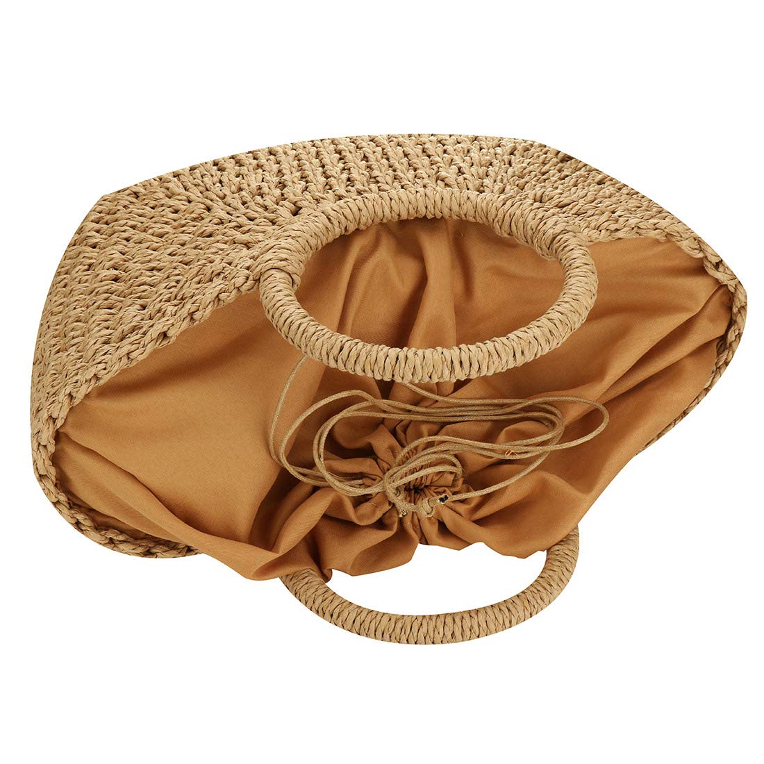 Women Large Straw Handbag Tote Rattan Bag, Summer Vintage Weave Round Beach Bag (Brown)