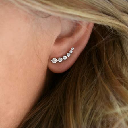 TwoBirch 925 Sterling Silver Earring Crawler Ear Climber Cubic Zirconia Earrings