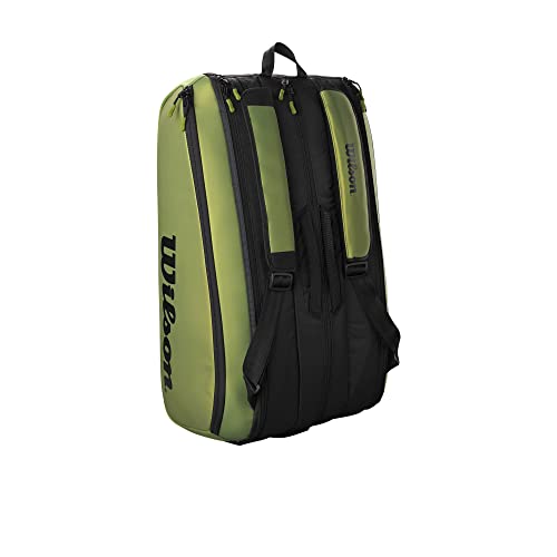 WILSON Blade V8 Super Tour Tennis Racket Bag - Green/Black, Holds up to 15 Rackets
