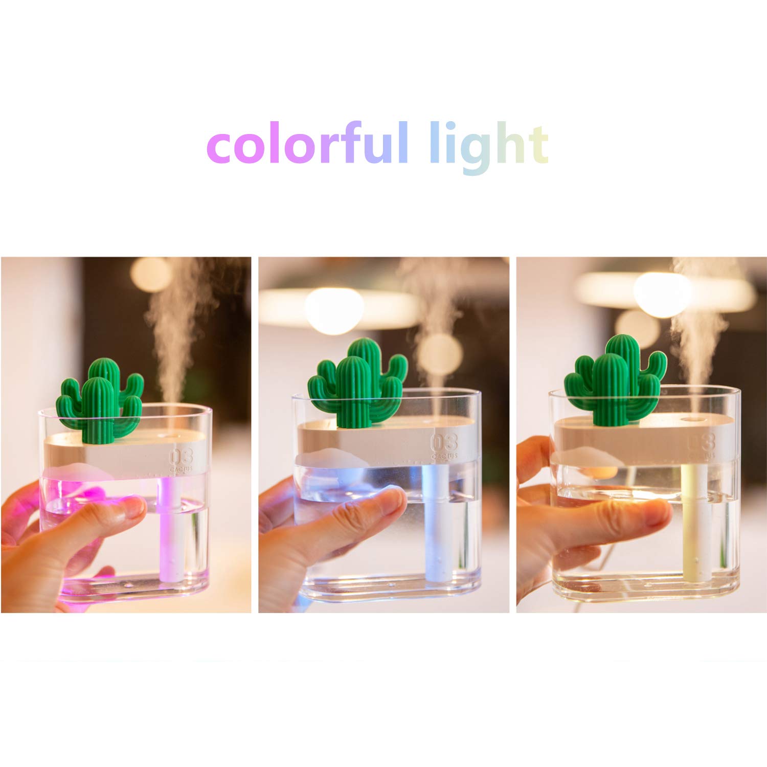 warrita Premium Cactus Humidifier Unit with 160ml Water Tank Cool Mist Vaporizer for Single Room Automatic Shut-Off and Night Light