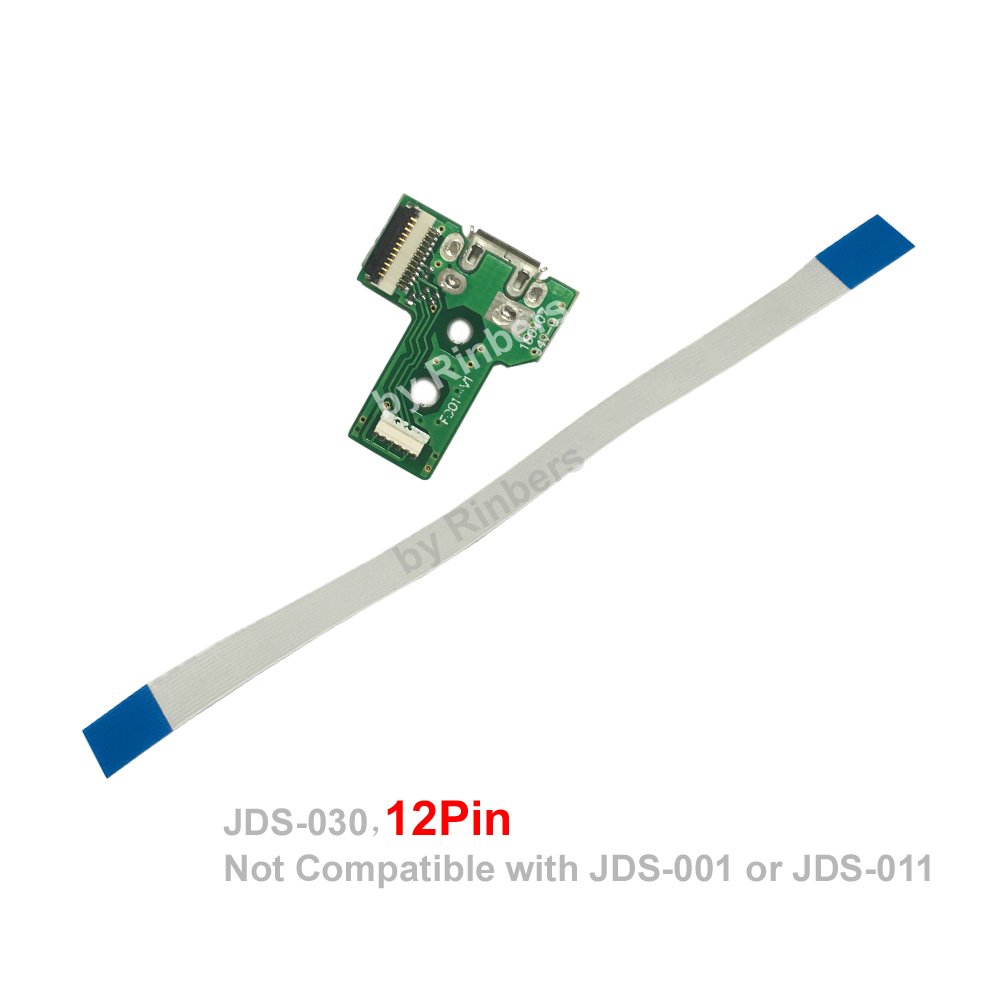 Rinbers® USB Charging Port Charger Socket Circuit Board JDS-050 FJDS-055 for Sony PlayStation PS4 5th Gen Controller with 12 Pin Cable
