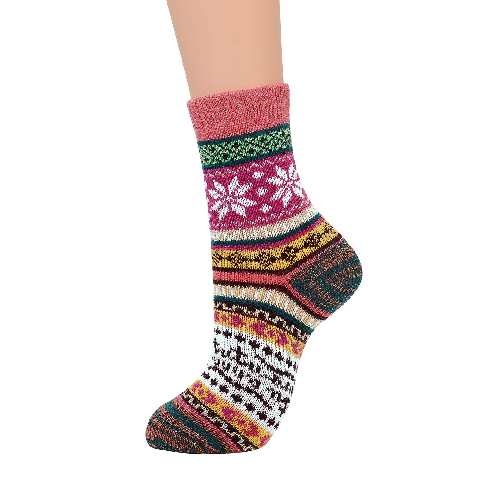 Womens Wool Boots Socks Thick Warm Crew Socks Cute Knit Athletic Cotton Long Socks for Women 5 Pack Anise