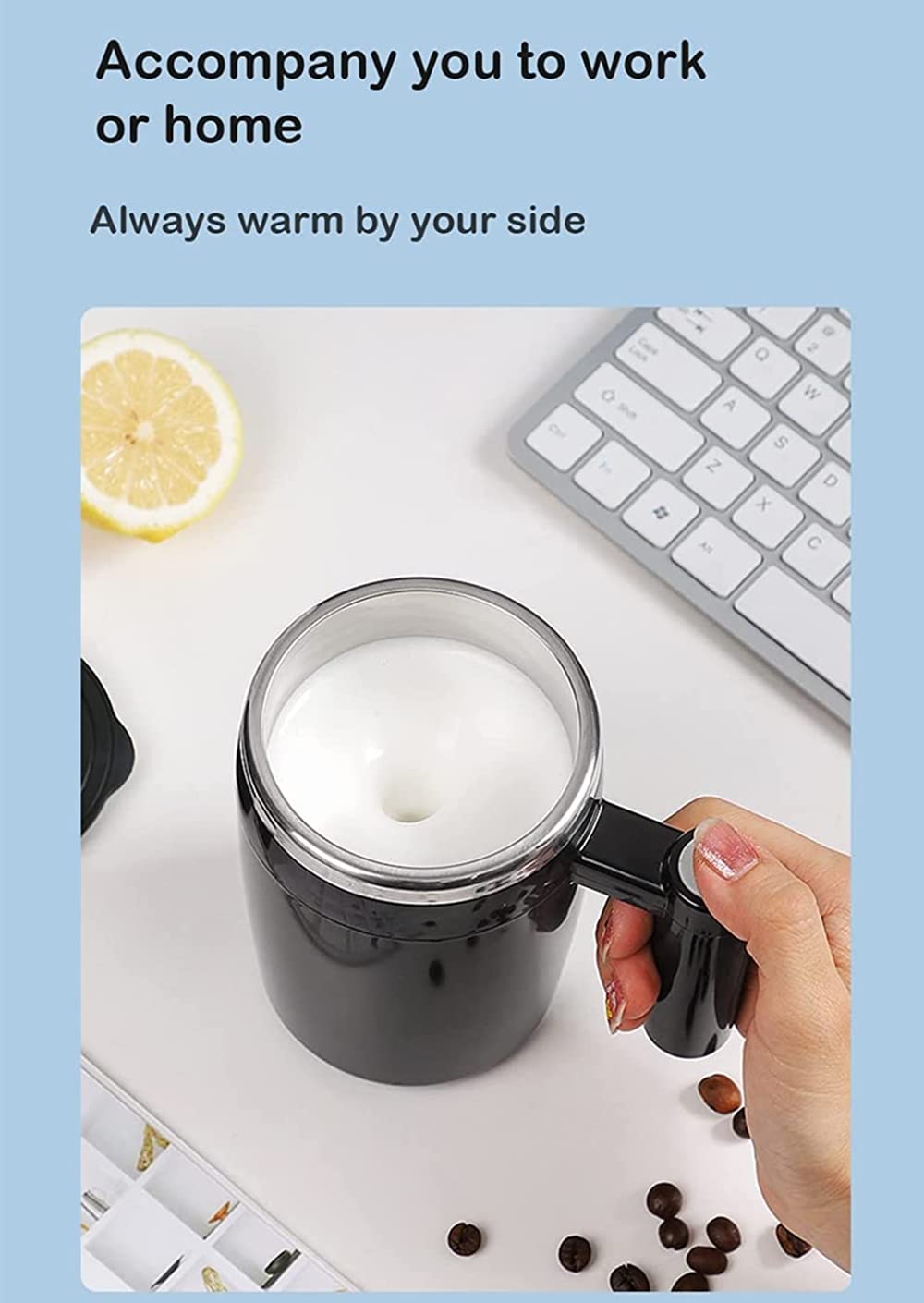 XHJBaby Self Stirring Coffee Mug,Rechargeable Automatic Magnetic Mixing Stainless Steel Cup with Lid for Coffee Tea Hot Chocolate Milk Cocoa 380ml/13oz Black Electric Mixer Mug Best Gift