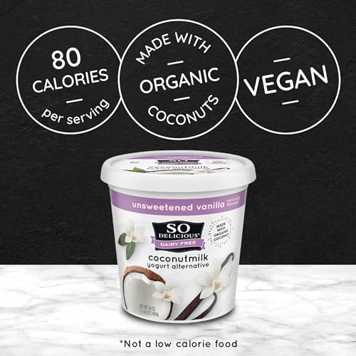 So Delicious Dairy Free Coconut Milk Yogurt Alternative, Unsweetened, Vanilla, Vegan, Gluten Free, Non-GMO, Creamy Plant Based Yogurt Alternative, 24 oz Container