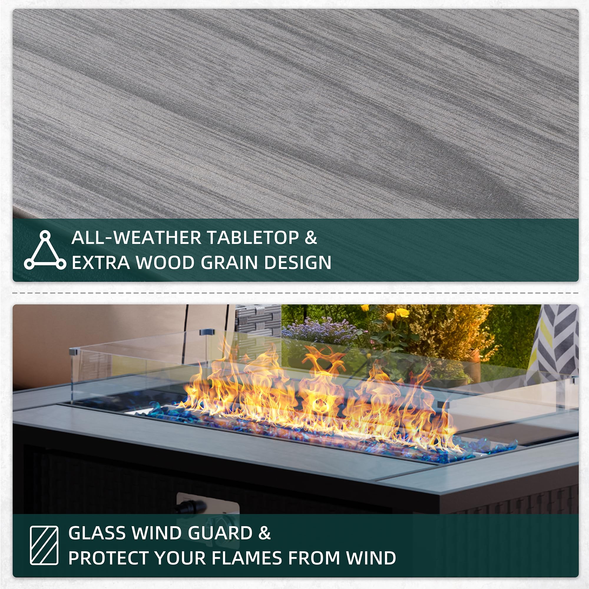 SUNLEI 45 Inch Gas Fire Pit Table, Patio Outdoor Propane Fire Pits with Removable Lid and Lava Rock, 50000 BTU Waterproof Cover and Tables for Patio Garden(Grey)…