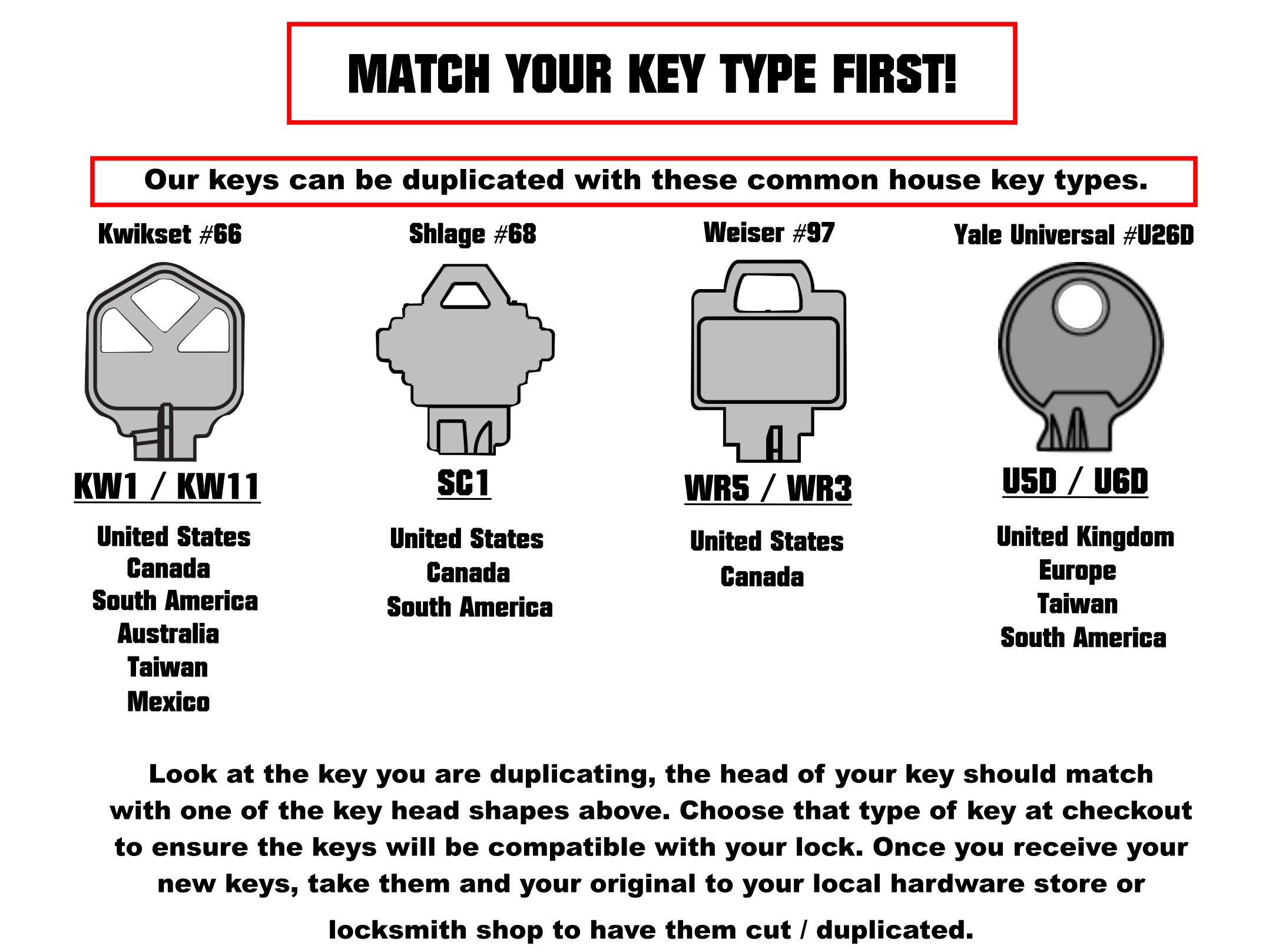 Set of 4 Saber Shaped Space Keys™ - Weiser WR5 WR3