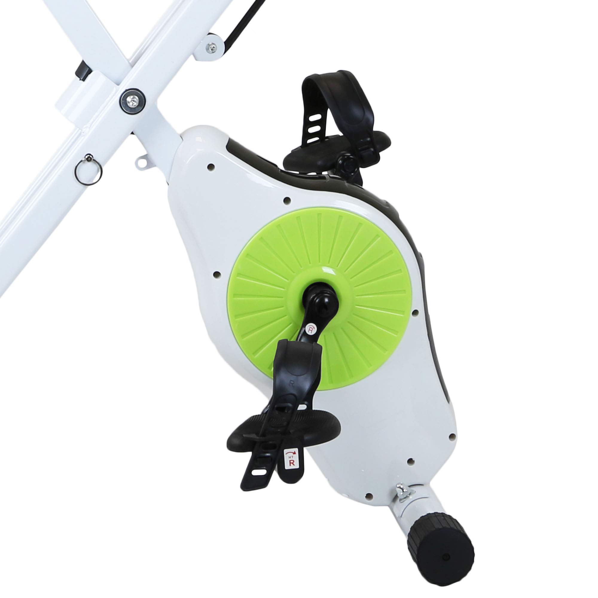 Xspec Indoor Foldable Stationary Upright Exercise Cardio Workout Cycling Bike with 16 Level Resistance & Arm Resistance Bands, Lime