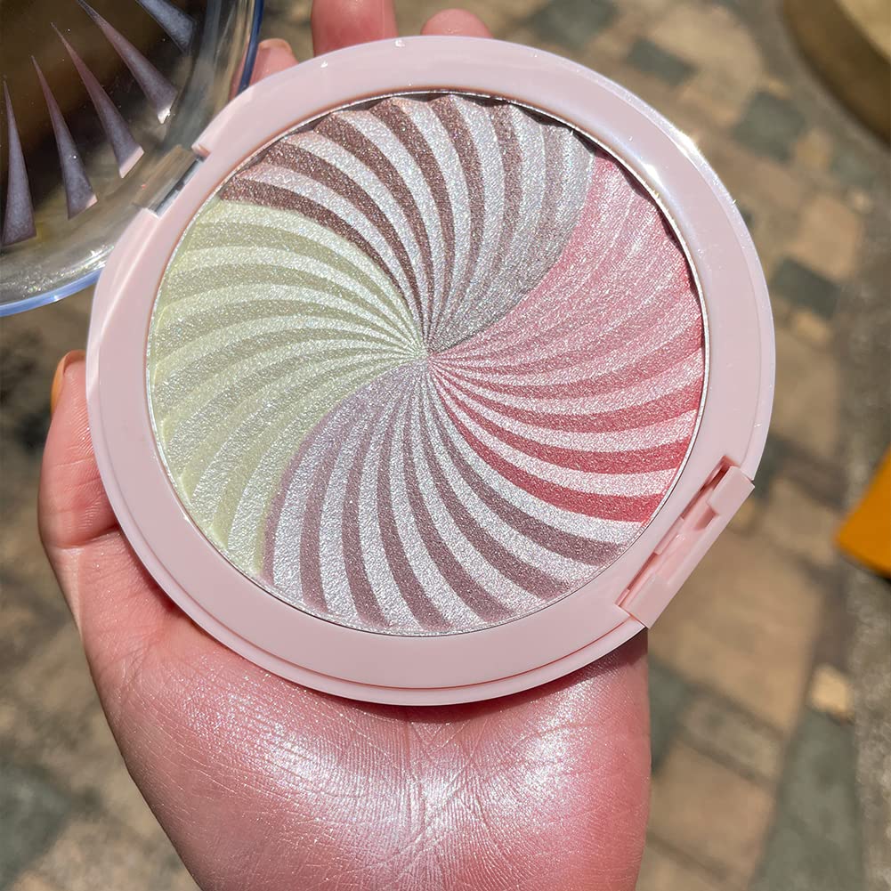 TINTARK 4 inch Supersize Vortex Highlighter Palette for Face Body Cheek,Ultra Shimmer Sparkle Compact,Talc Free,Glow Metallic Glitter Brighten Illuminator,Pink Pearl Powder,Rose Gold,Peach,Champagne