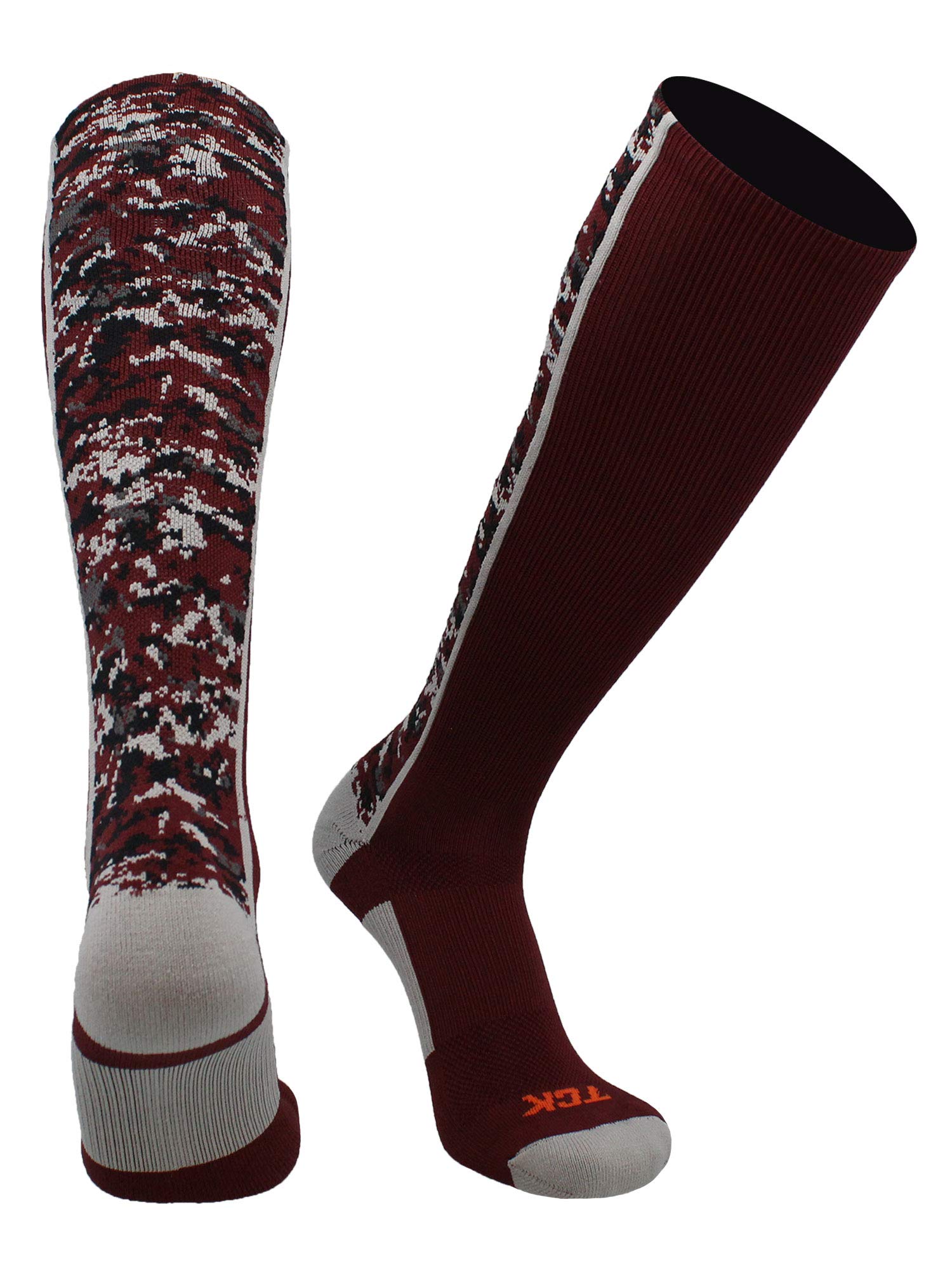 TCK Digital Camo OTC Socks (Maroon/Grey, X-Large)