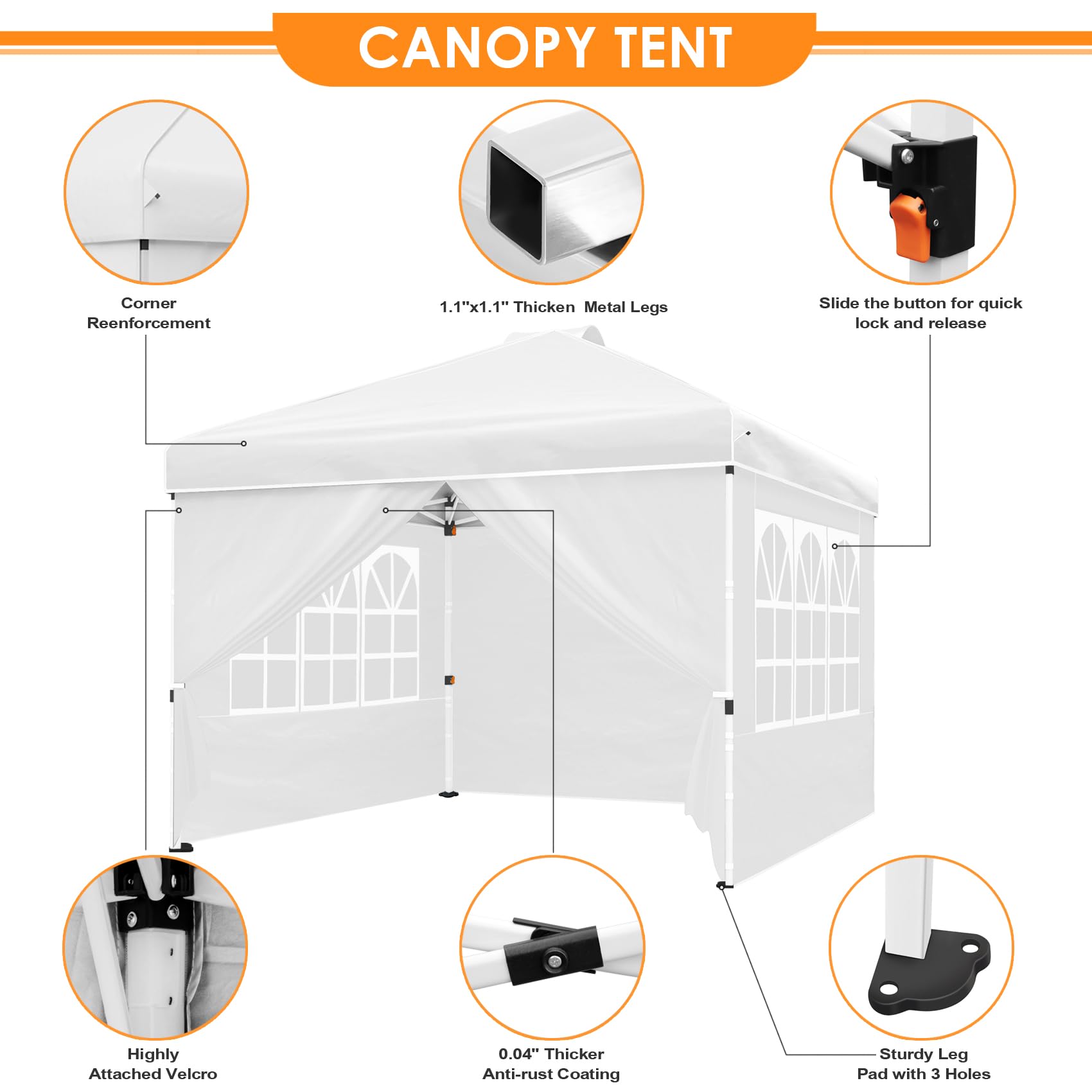 Winkalon 10x10 Pop Up Canopy, Instant Canopy Tent with Removable Sidewalls and Mesh Windows for Vendor Events, Outdoor Craft Show, Farmers Markets-White