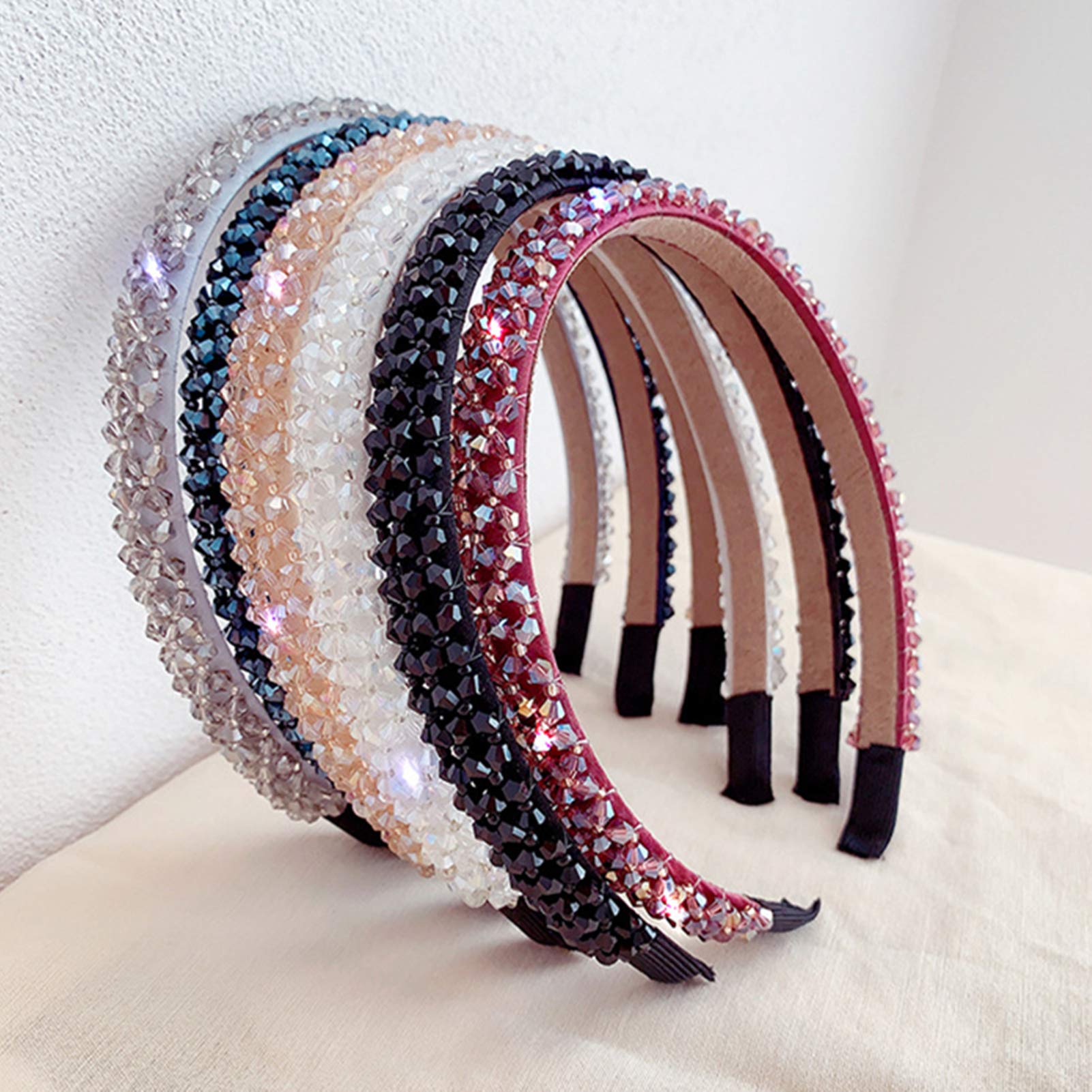 Ruihfas Fashion Sparkle 4 Rows Crystal Rhinestone Headbands Beaded Hair Hoop Band (Black)