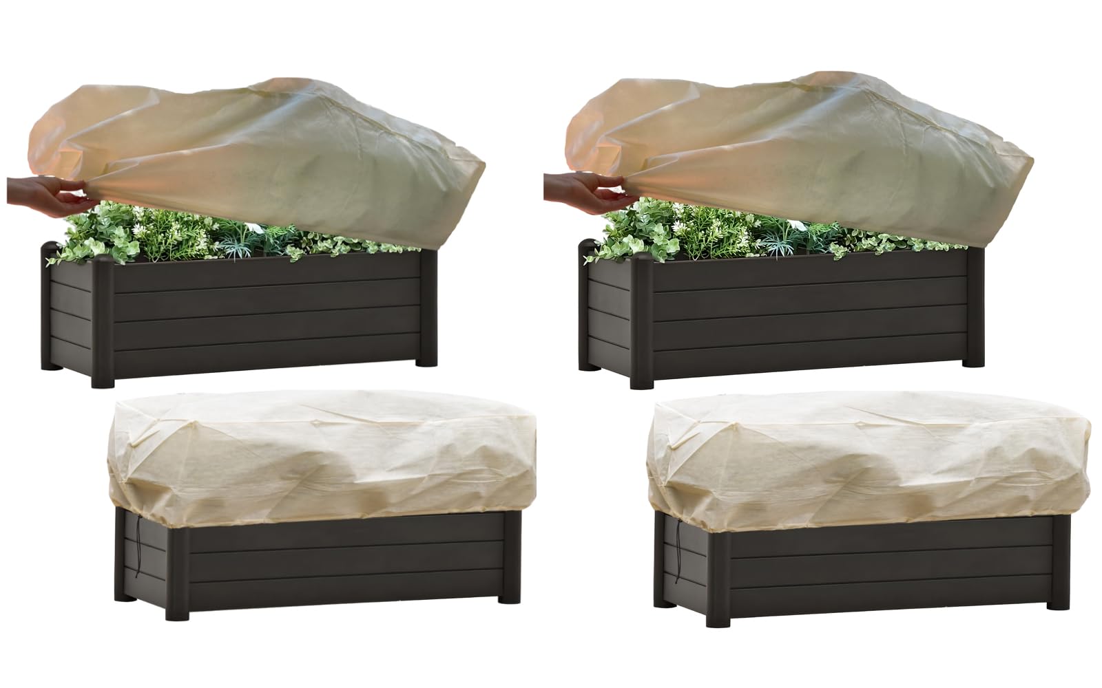 Winter Plant Protection Cover, Frost Protection Cover for Rectangular Flower Boxes, Frost Protection Cap with Drawstring Protecting Flowers in Balcony Flower Boxes - 4 Pieces (100 x 45 x 40 cm)