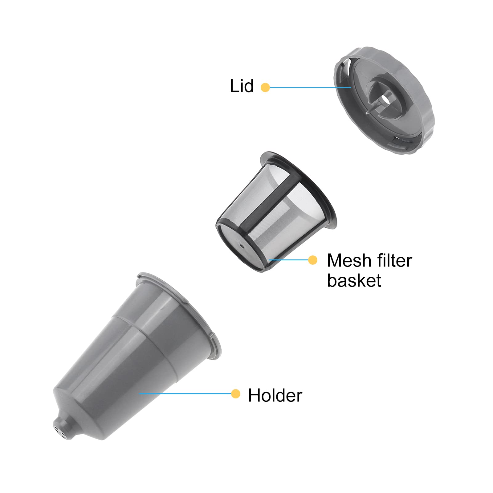 TQEONKL 2pcs Reusable Filter Cup,Reusable Capsules Pods Coffee Filters β Brew Coffee or Tea Fits for B40 B50 B60 B70 Series, Gray