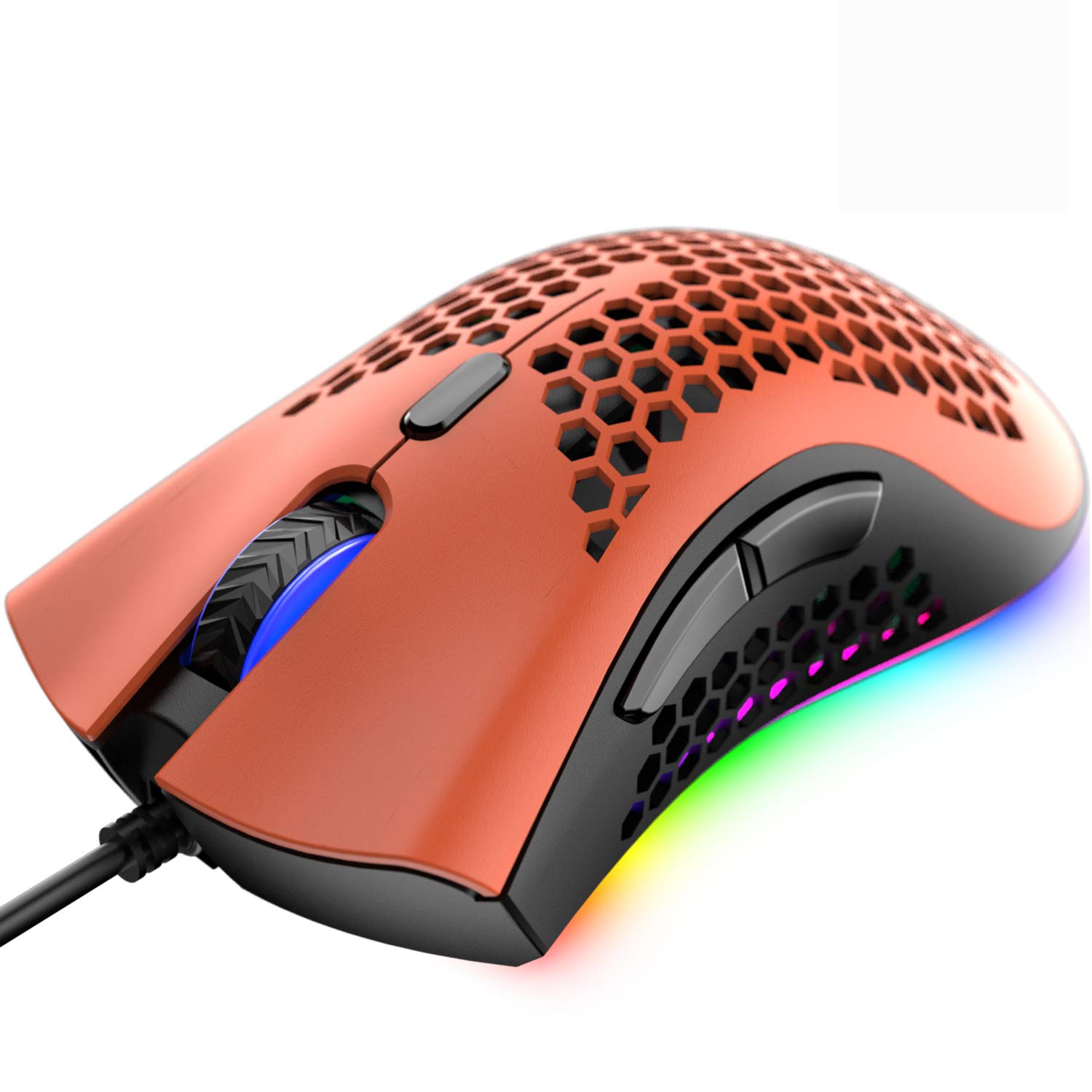 Wired Lightweight Gaming Mouse,Ultralight Honeycomb Shell Ultraweave Cable,7 Buttons Programmable Driver,Pixart 3325 12000 DPI,10 RGB Backlit Computer Mouse for PC Gamers and Xbox and PS4 Users(Black)