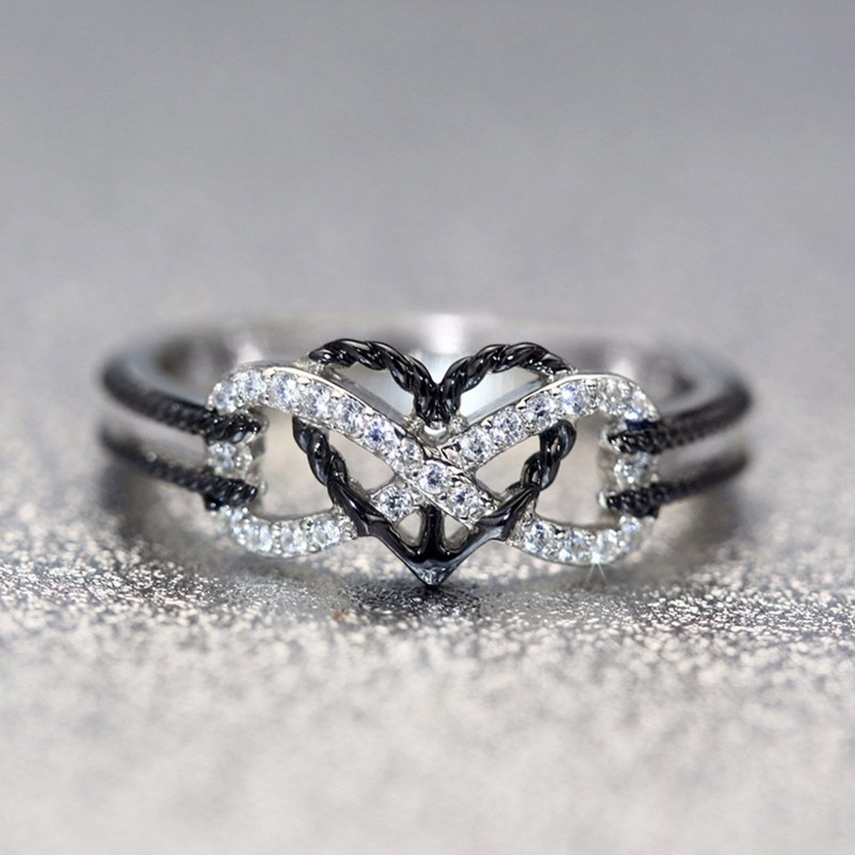 Ztuo Women Infinity Black Gold Two-tones Love Heart Arrow Wedding Engagement Princess Silver Ring 9