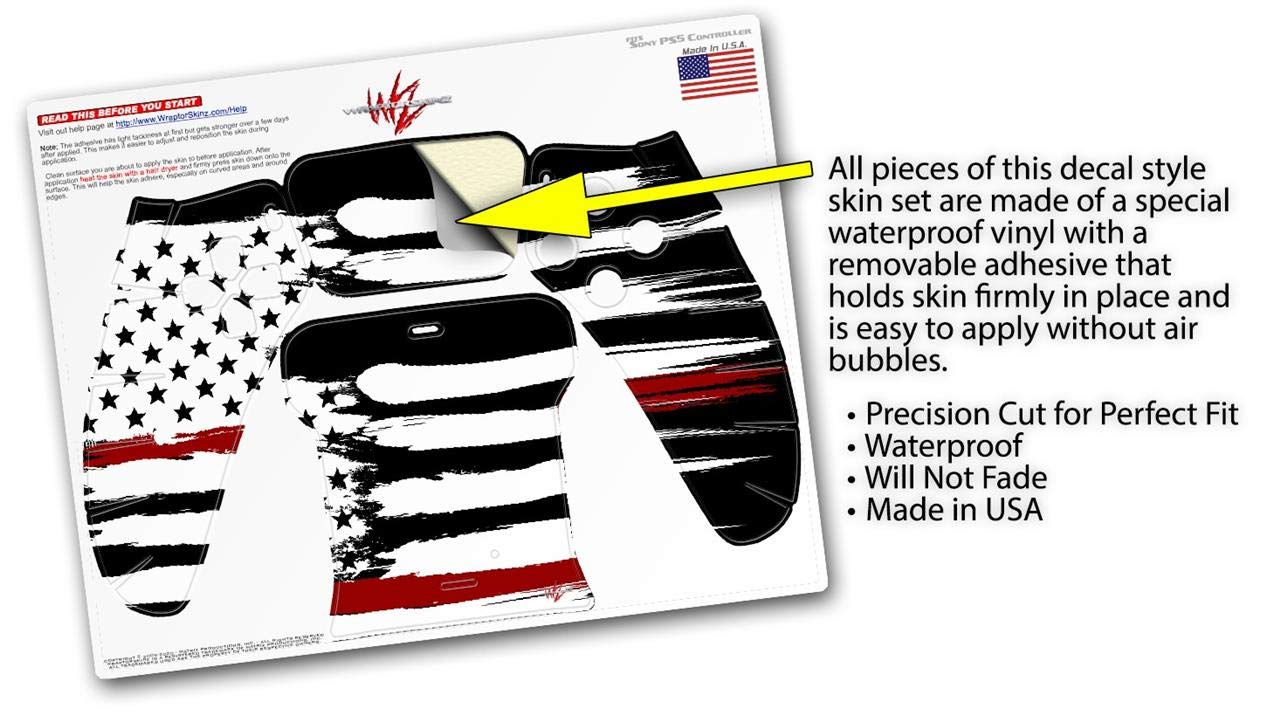WraptorSkinz Skin Wrap compatible with Sony PS5 DualSense Controller Brushed USA American Flag Red Line (CONTROLLER NOT INCLUDED)