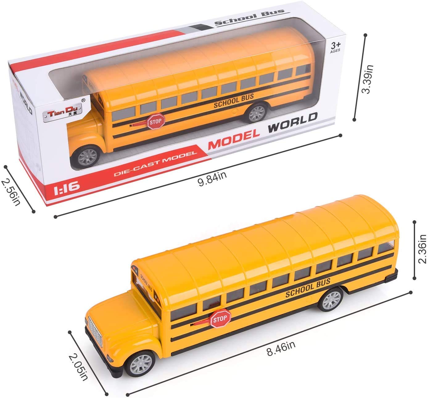 Think Wing School Bus Toy for Toddlers, 8.5 inch Die Cast Pull Back Cars Yellow Bus Play Vehicles with Sounds and Light
