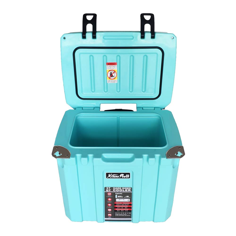XtremepowerUS Portable 37 Quart Insulated Ice Chest Cooler Roto-Molded Bottle Opener Adjustble Telescoping Handles with Wheels, Aqua