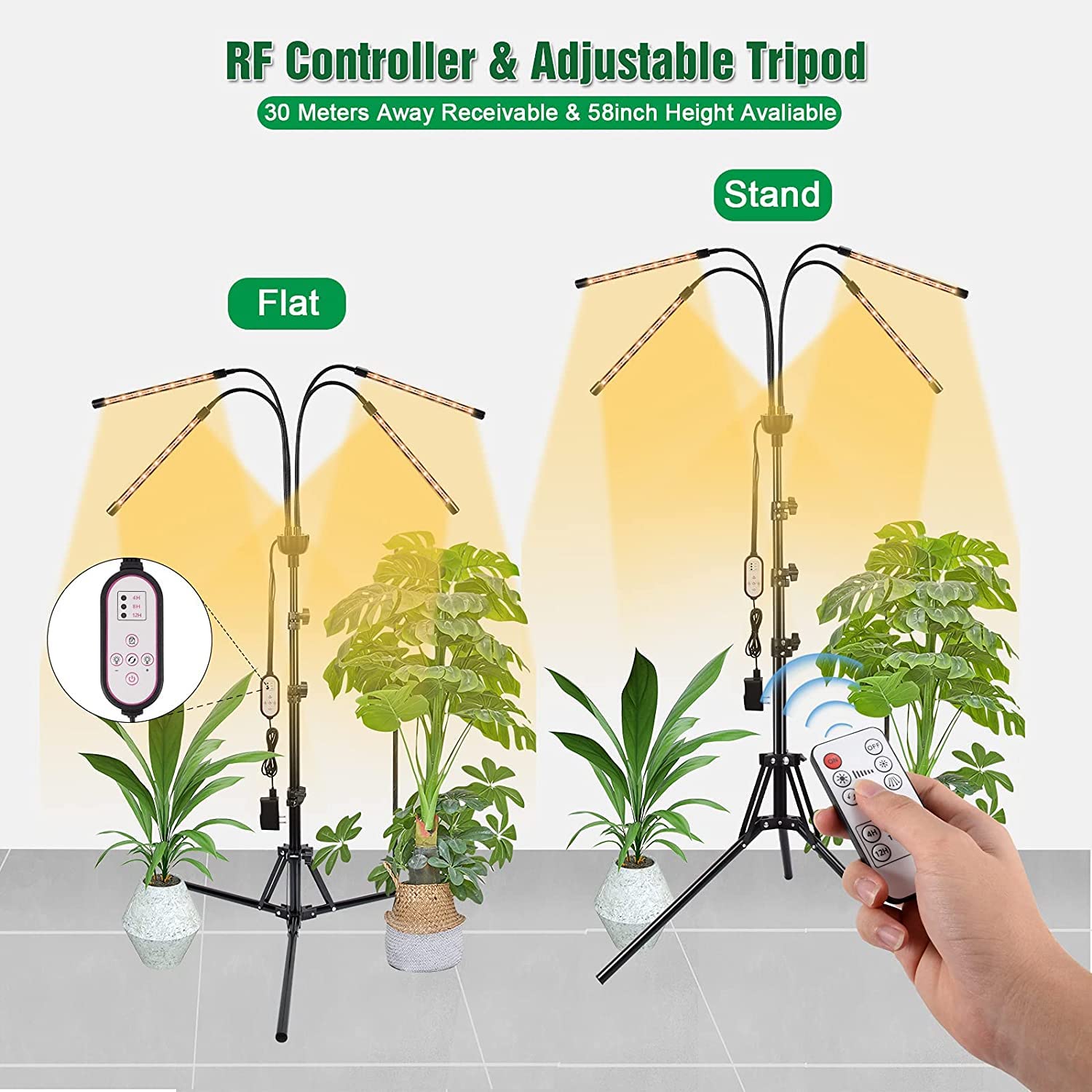 zyzykeji LED Grow Lights for Indoor Plants with 15-60 inches Adjustable Tripod Stand Plant Light with 4/8/12H Timer with Remote Control