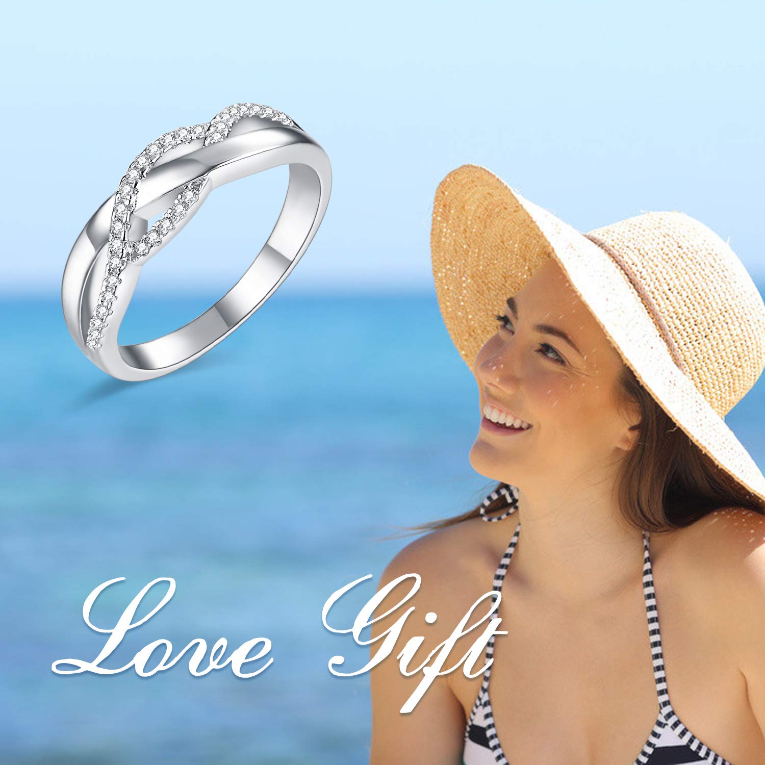 URONE Custom Name Ring 925 Sterling Silver Personalized Rings for Women Spiral Twist Engraved Rings for (silver)
