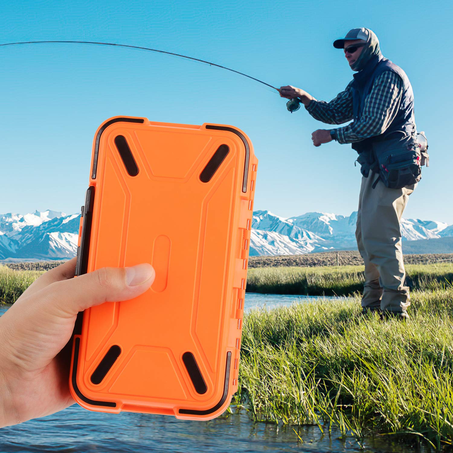 Uniwit Fishing Tackle Box Compact Waterproof Fishing Storage Box, Plastic Fishing Lure Box, Removable Grid Storage Organizer Making Kit for Fishing Lure/Hook Beads Earring Container Tool (Orange)