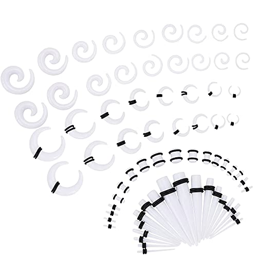 YOFANST Ear Stretching Kit 70 Pieces 14G-00G Ear Gauges Expander Set Acrylic Tapers Plugs Spiral Crescent Piercing Jewelry, White