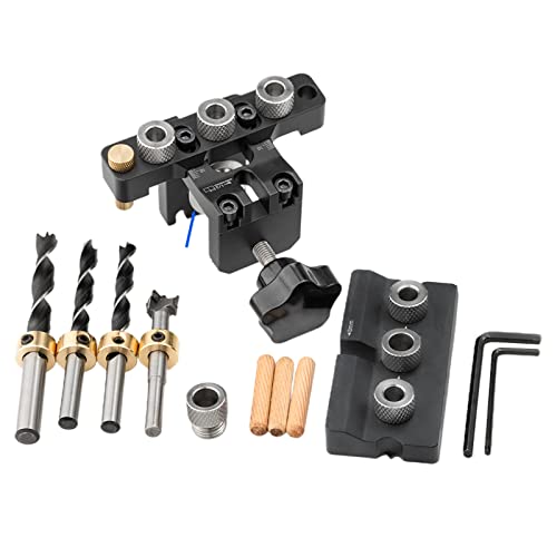 Woodworking Pocket Hole Jig 3 In 1 Adjustable Doweling Jig With 8/15mm Drill Bit Drilling Guide Locator Puncher DIY Tool Woodworking Doweling Jig Kit Vertical Pocket Hole Jig Drilling