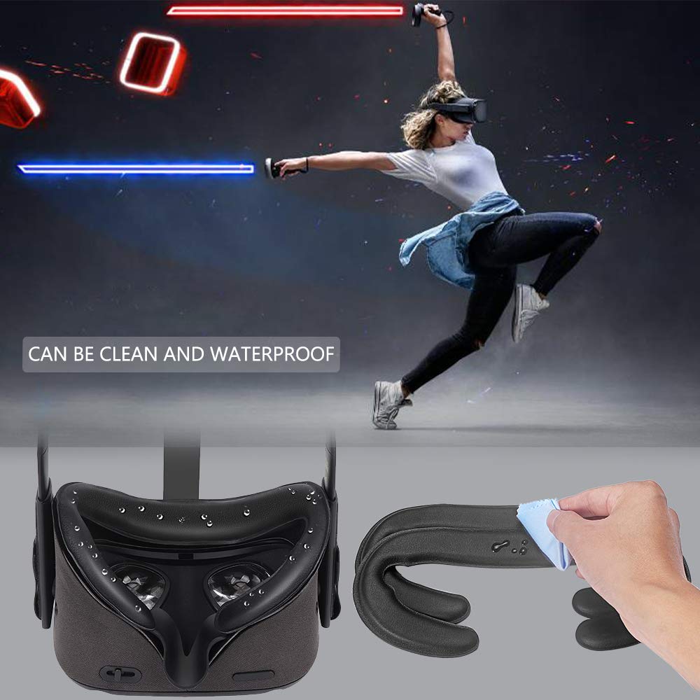 VR Facial Interface Bracket & PU Leather Foam Face Cover Pad Replacement & Anti-Leakage Nose Pad & Protective Lens Cover Comfort 5In1 Set Accessories for Oculus Quest 1 (Not Fit Quest 2)