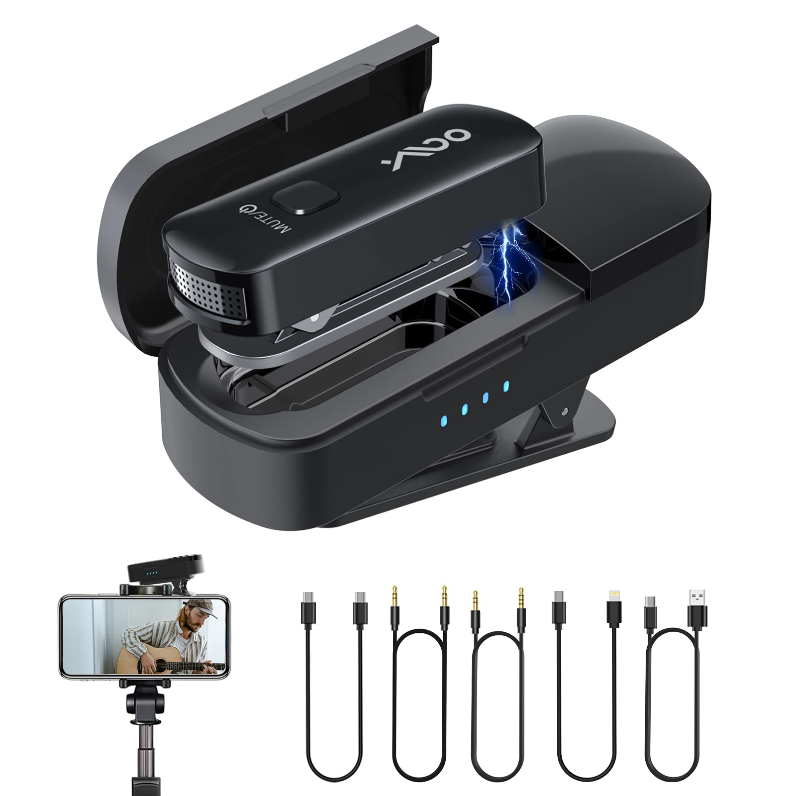 YMOO 230ft Wireless Microphone for iPhone/Android/USB, 2 in 1 2.4Ghz Dual Noise Reduction for Video Recording, Meeting, Vlog, Tiktok, YouTube, Whatsapp