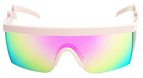 ShadyVEU Semi Rimless Neon Rainbow Sunglasses Mirrored Lens UV Protection 80s Retro Rave Shades Crooked ZigZag Bolt Arm (Light Pink Frame/Pink Lens)