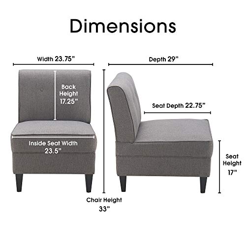 Serta Copenhagen Accent Chair Button Tufted Backrest, Sinuous Spring Seat Cushion, Rubberwood Legs, Upholstery for Living Room, Bedroom and Small Spaces, Polyester Woven Fabric, Modern Gray