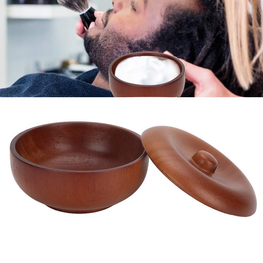 Wooden Shaving Brush Bowl with Lid for Shaving Soap & Cream, Men's Large Deep Size Bowl Pottery Cup for Manual Shaving