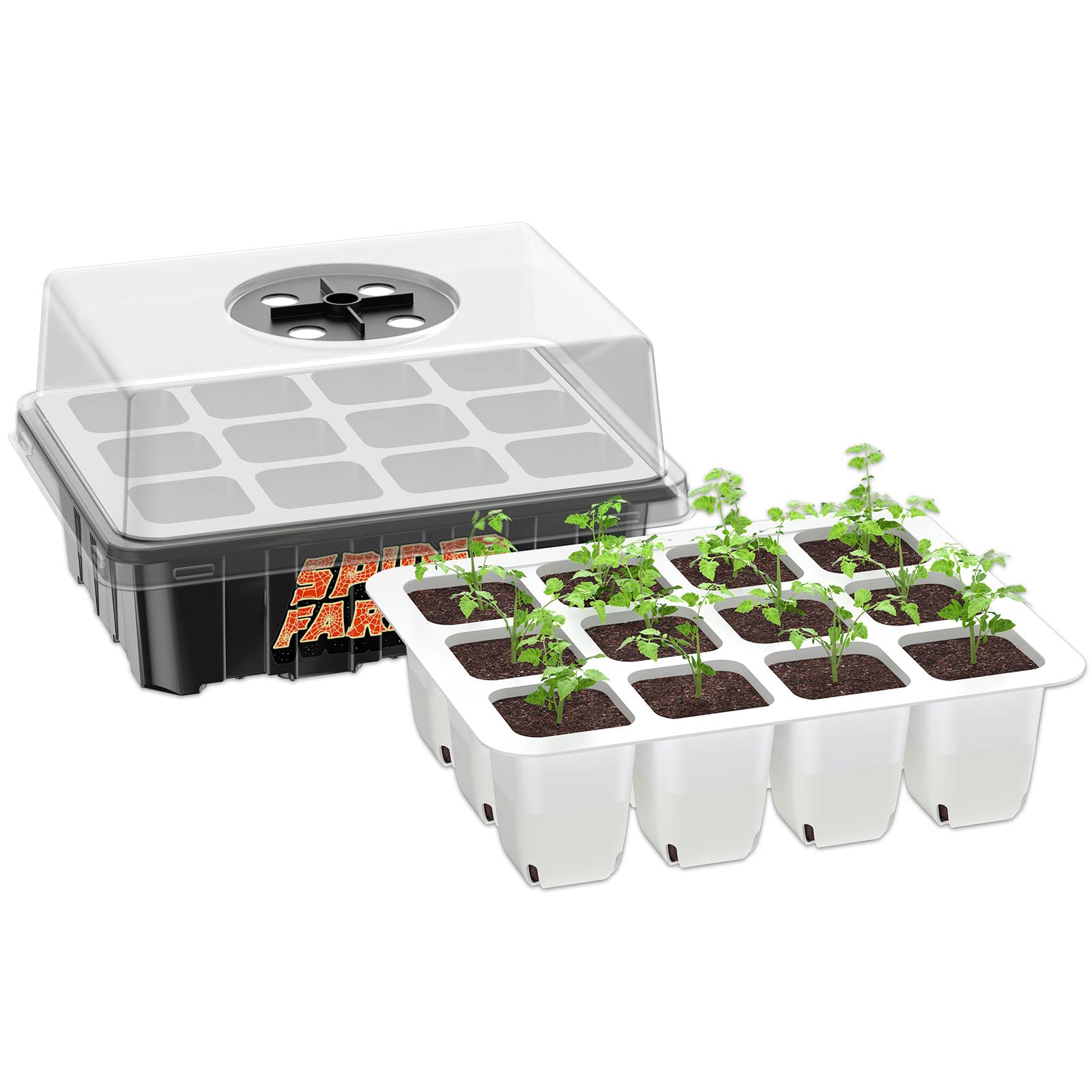 Spider Farmer 2 Pack Seed Starter Tray with Humidity Dome (12 Cells Per Silicone Tray) Reusable Plant Starter Kit for Indoor Growing Starting