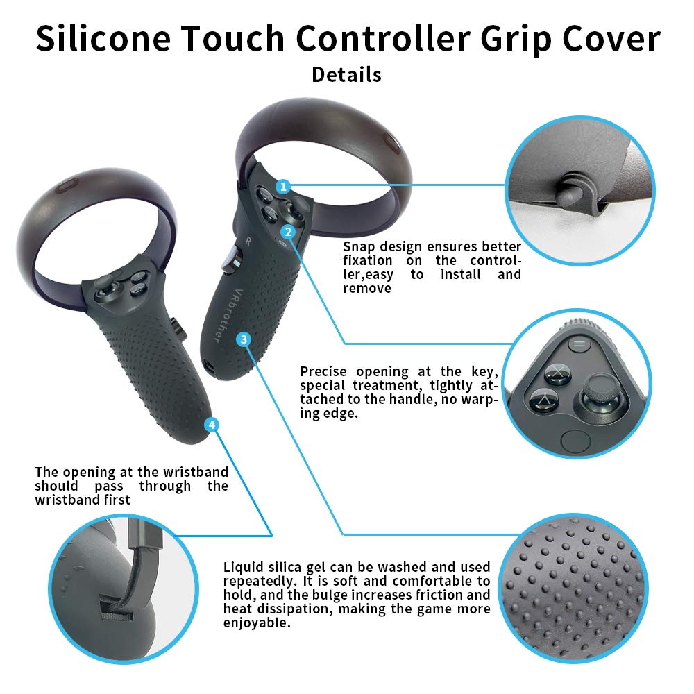 VRbrother Touch Controller Grip Cover&TPU face Mask&Face Silicone Cover Mask for Oculus Quest,Knuckle Strap&USB-A Adaptor , Professional Silicone Protection Accessories,8-Piece Set
