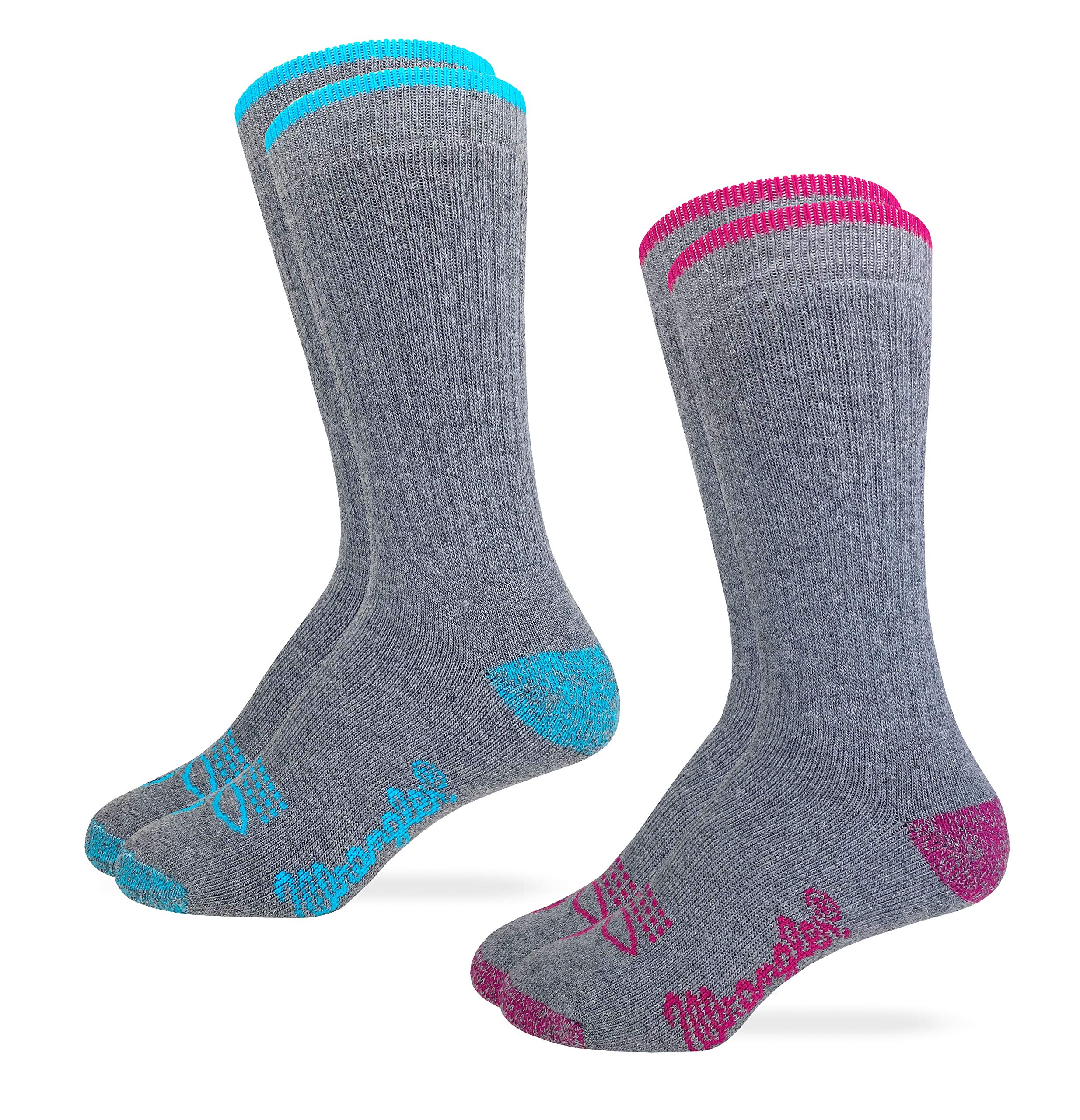 Wrangler Ladies Ultra Dri Merino Wool Blend Boot Socks 2 Pair Pack (Teal/Pink, Women's Shoe Size 6-9 - Sock Size Medium)