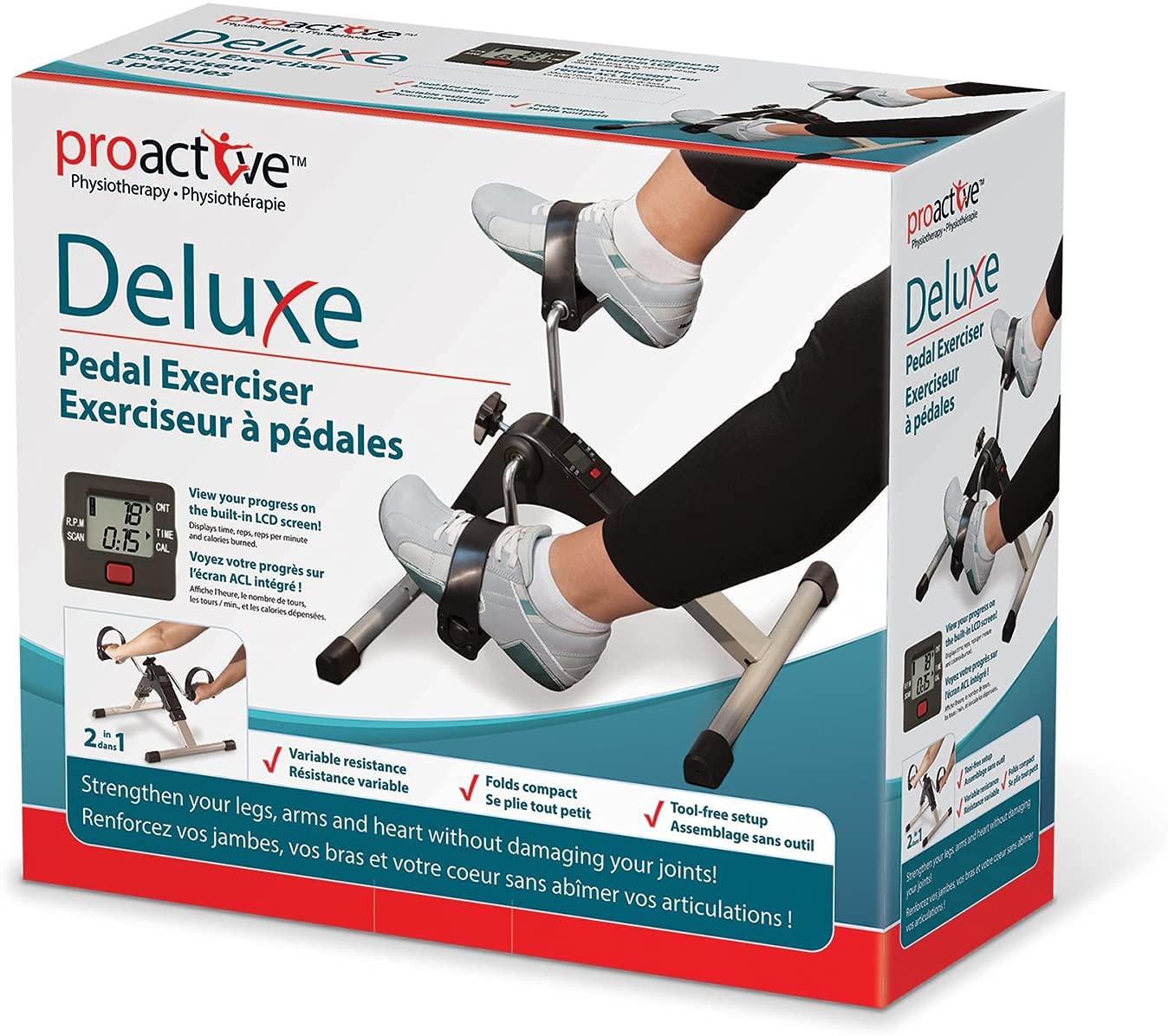 ProActive Portable Folding Digital Pedal Exerciser with LCD Screen Display, Adjustable Resistance Under Desk Mini Bike, Compact Arm & Leg Peddler Machine Tracks Calories Burned, Time and Reps, Gray