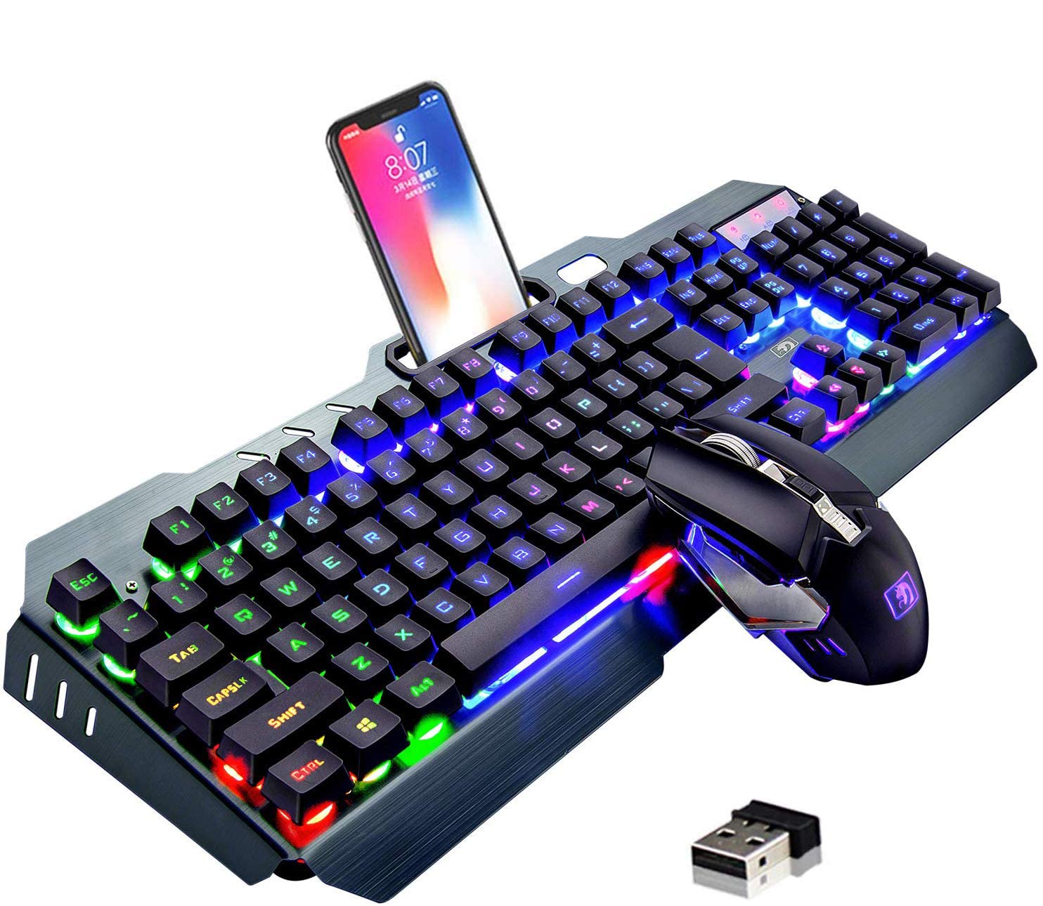 Wireless Gaming Keyboard and Mouse Combo, Rechargeable 16 Kinds RGB Backlit PC Gaming Keyboard Mouse, Mechanical Feel Keyboard and 7 Color Gaming Mute Mouse for Windows Computer Gamers (White RGB)