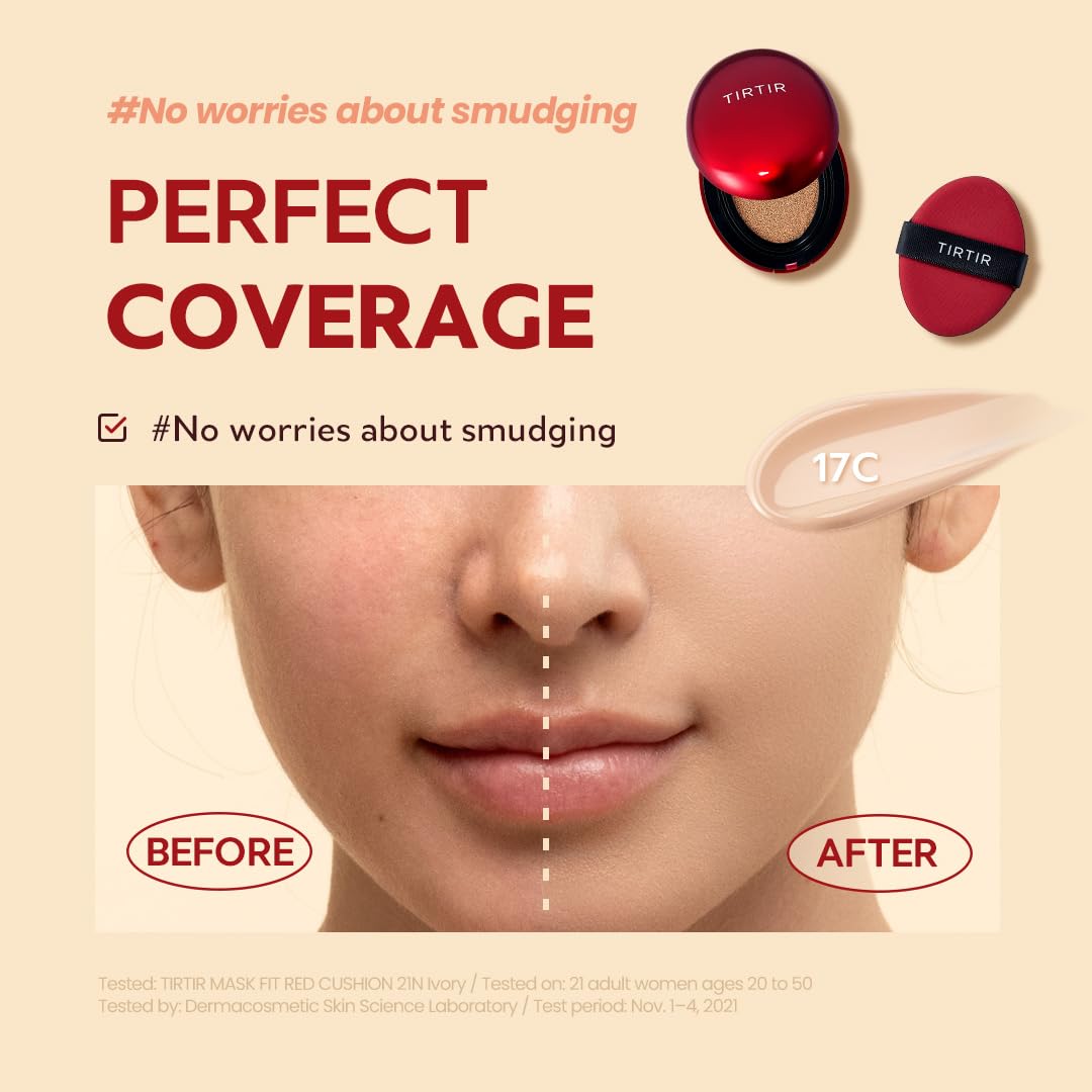 TIRTIR Mask Fit Red Cushion Foundation | Japan's No.1 Choice for Glass skin, Long-Lasting, Lightweight, Buildable Coverage, Semi-Matte Finish, Korean Cushion Foundation (23N Sand, 0.15 oz.(Mini))