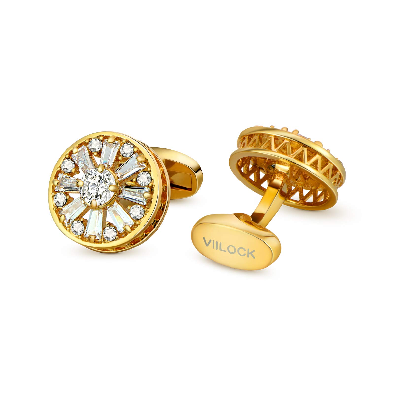 VIILOCK 18K Gold Plating Crystal Cufflinks for Men Wedding Gift Mens Cuff Links