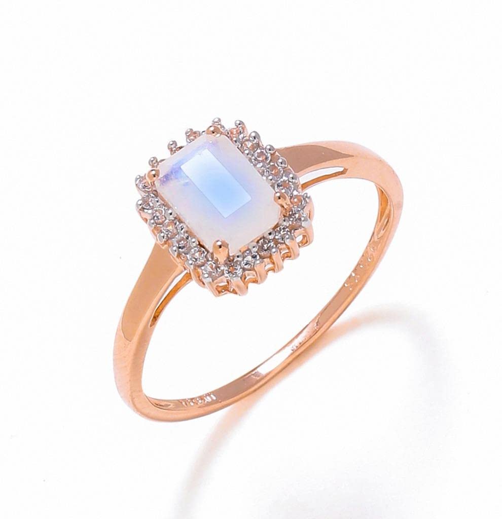 YoTreasure 1.52 Ct Moonstone Solid 10kt Rose Gold Engagement Ring Jewelry