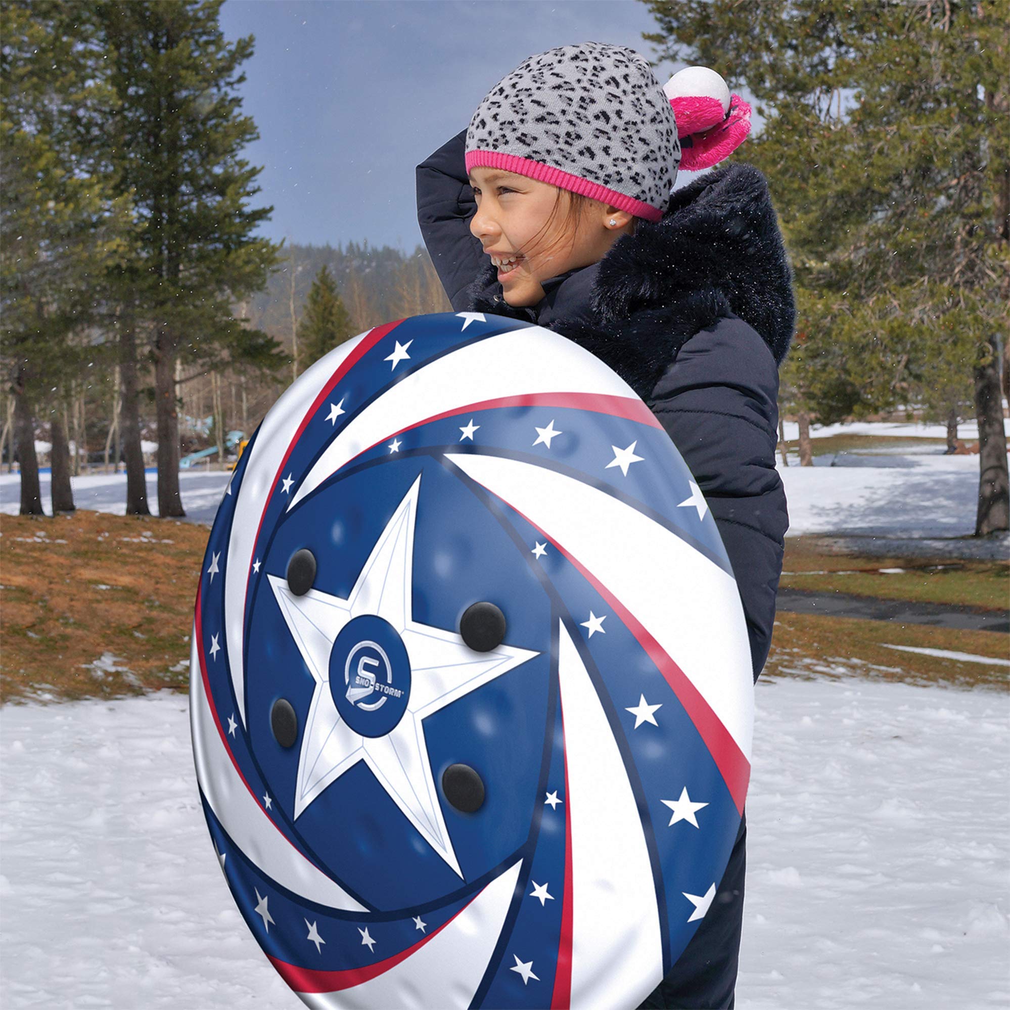 Sno-Storm 24in Snow Battle Set 2-Pack // Two Soft, Foam, Round Snow Sleds with Two Snowball Makers for Sledding and Snowball Fights