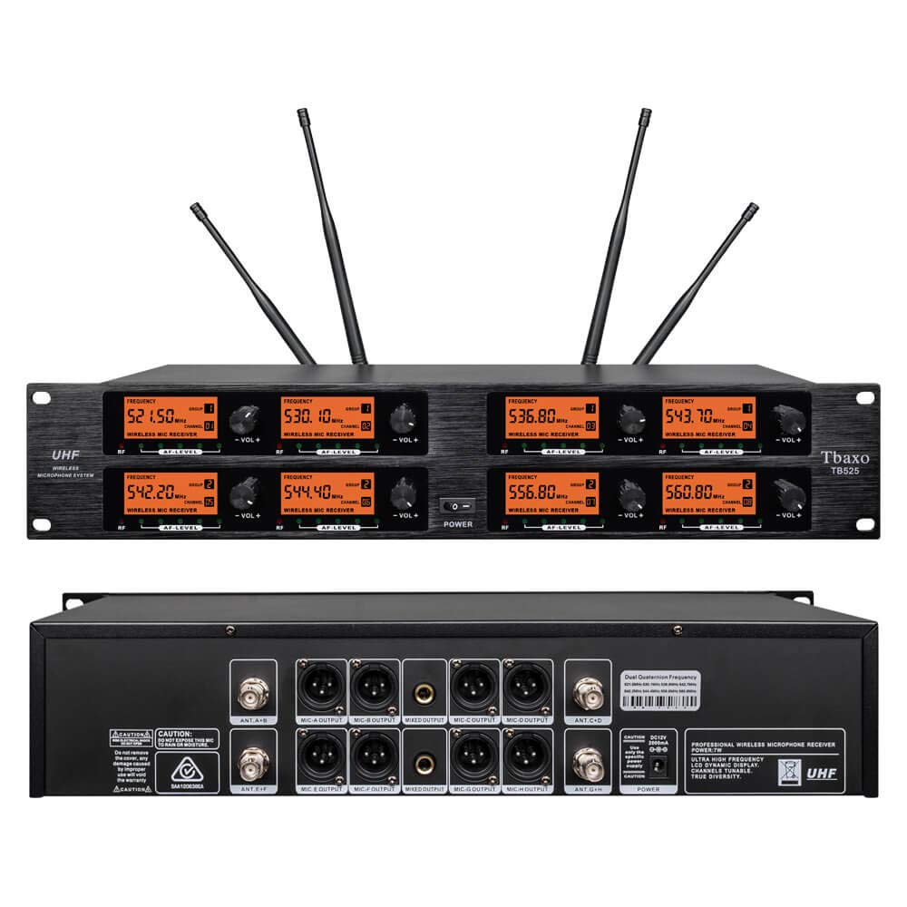 Wireless Microphone System Pro Audio 8 Channel UHF 8 Lavalier Bodypacks 8 Lapel Mic 8 Headsets for Karaoke System Meeting Church Speaking Conference Wedding Party Frequency B