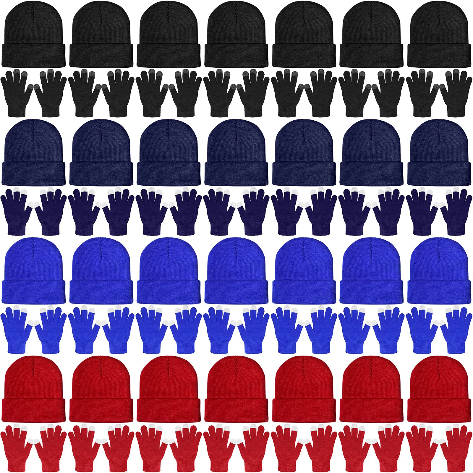 SATINIOR 56 Pieces Bulk Winter Hats Winter Beanies Touchscreen Gloves Combo Pack, Bulk Pack for Men Women, Medium