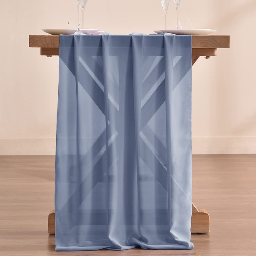 Socomi 10ft Dusty Blue Chiffon Table Runner 29x120 Inches Wedding Runner Sheer Bridal Shower Decorations